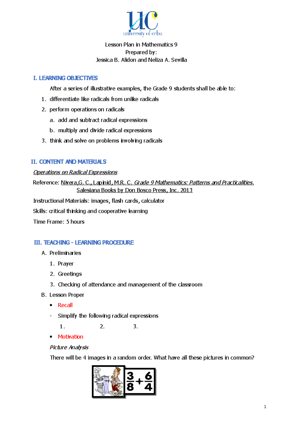 Lesson-Plan-in-Grade-9 Operations-on-Radicals finals - Lesson Plan in ...