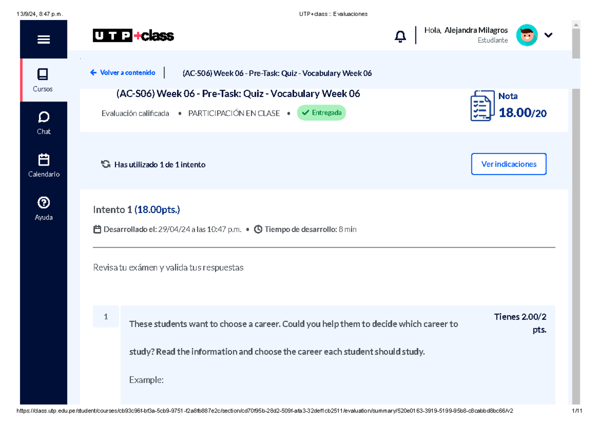 (AC-S06) Week 06 - Pre-Task-Quiz - Vocabulary Week 06 - Cursos Chat Calendario Ayuda Intento 1 ...