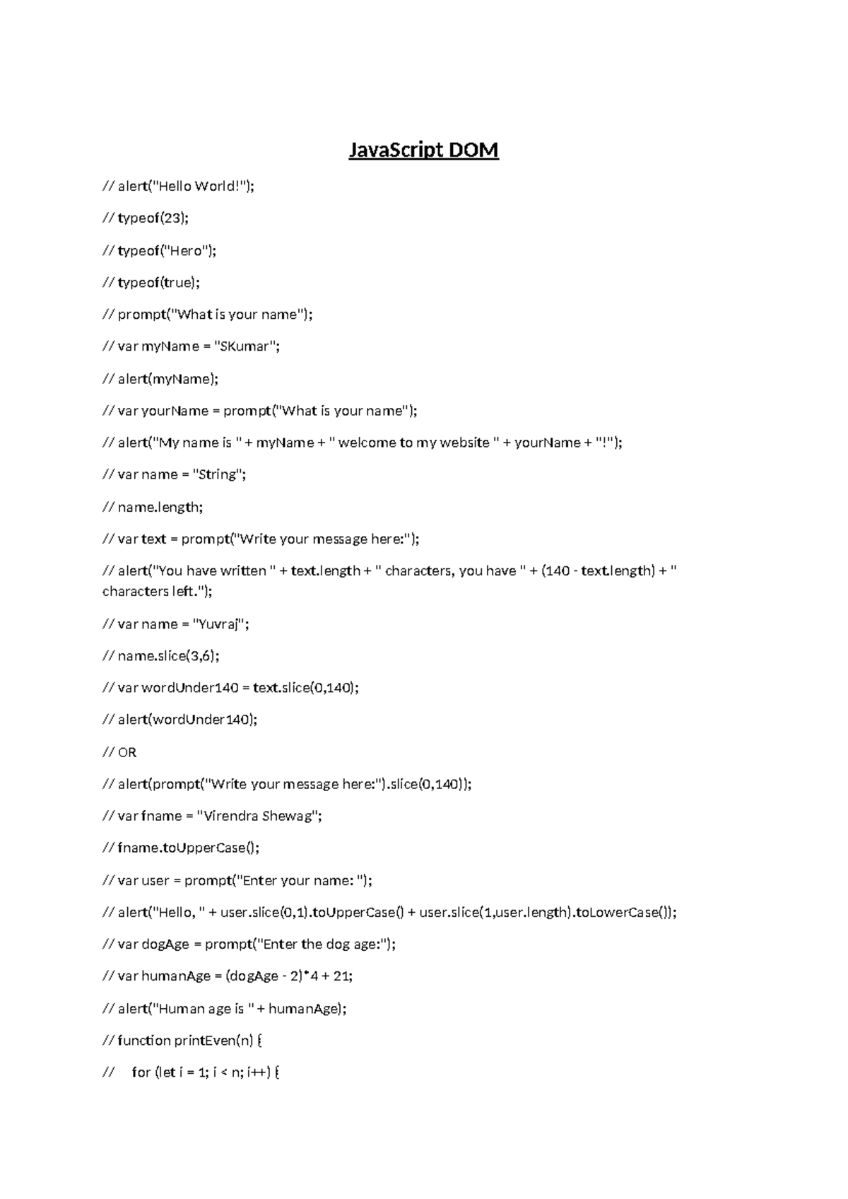Java Script Dom Notes Javascript Dom Alerthello World