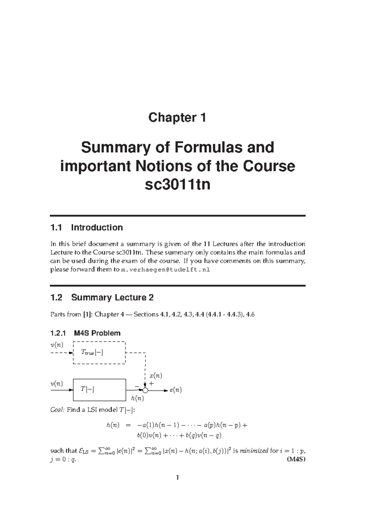 Summary Stochastic Signal Analysis Lectures Alle Chapter 1 Summary Of Formulas And