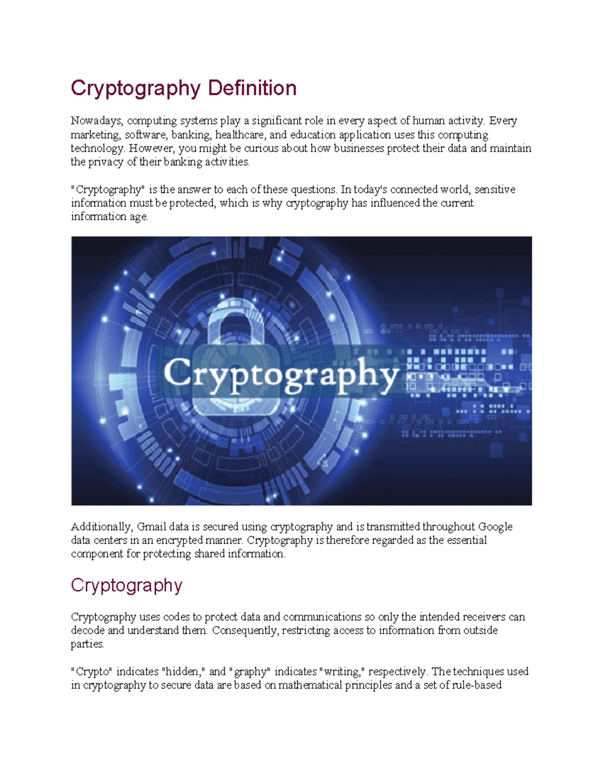 Cryptography Definition - Cryptography Definition Nowadays, computing ...