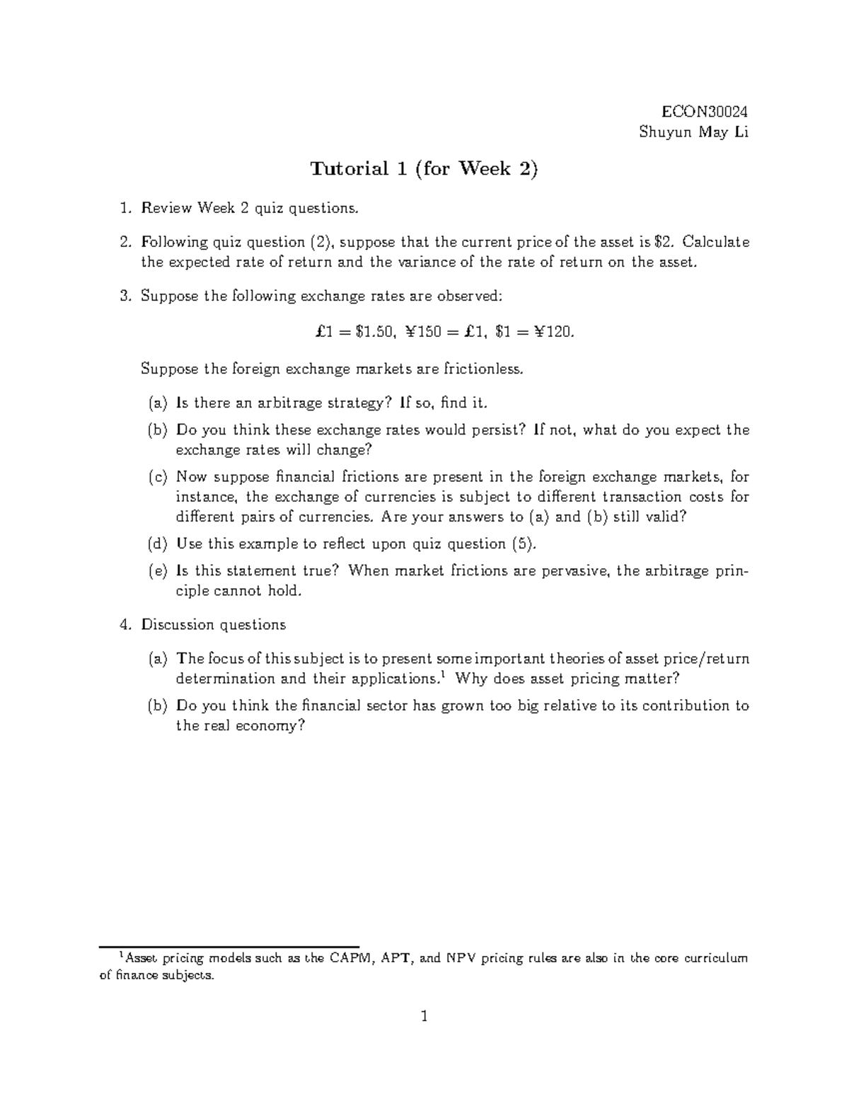 Tutorial 1 - ECON Shuyun May Li Tutorial 1 (for Week 2) Review Week 2 ...
