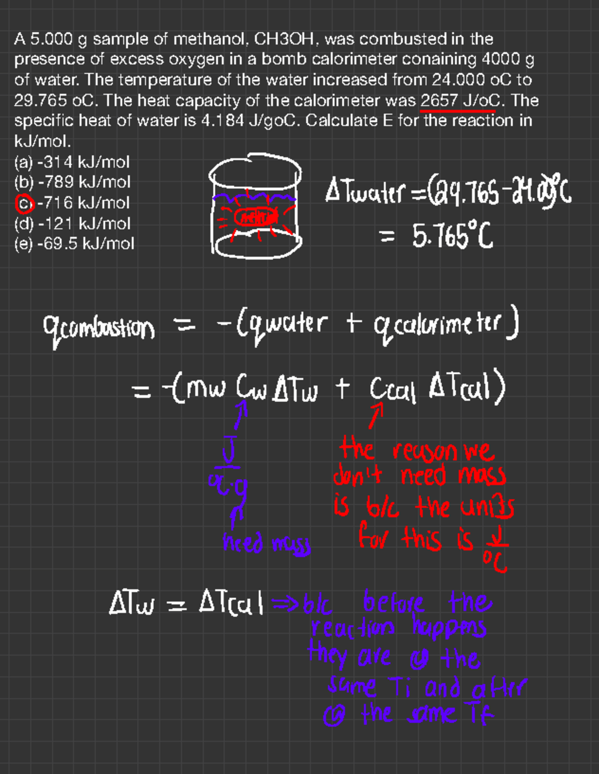 Practice test sol - A 5 g sample of methanol, CH3OH, was combusted in ...