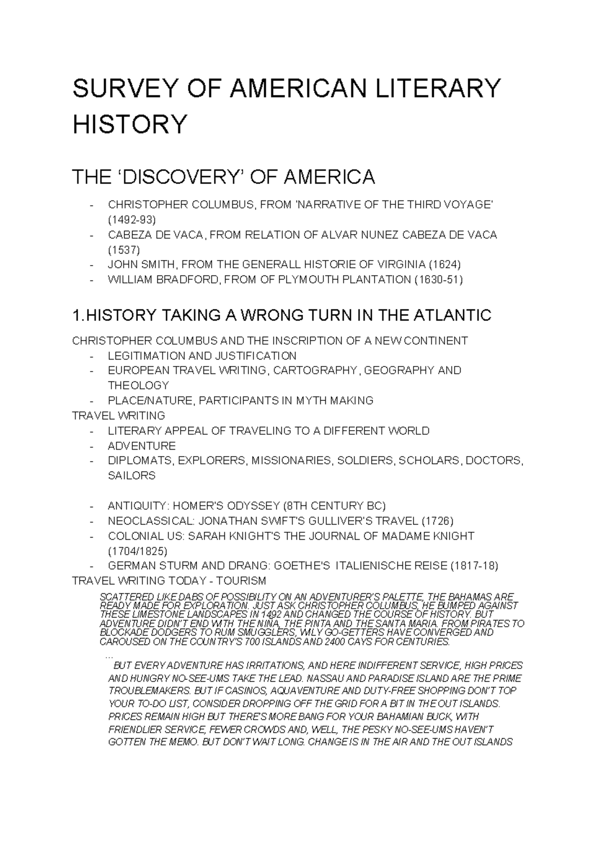 Survey OF American Literary History - SURVEY OF AMERICAN LITERARY ...