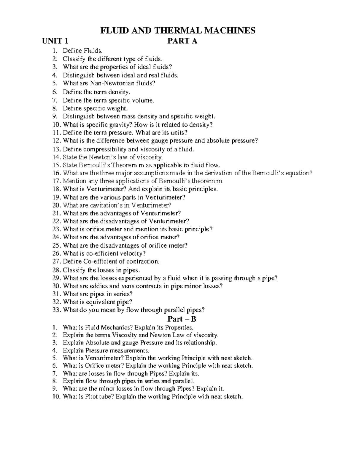 FTM(IQ) - Important Questions - FLUID AND THERMAL MACHINES UNIT 1 PART ...