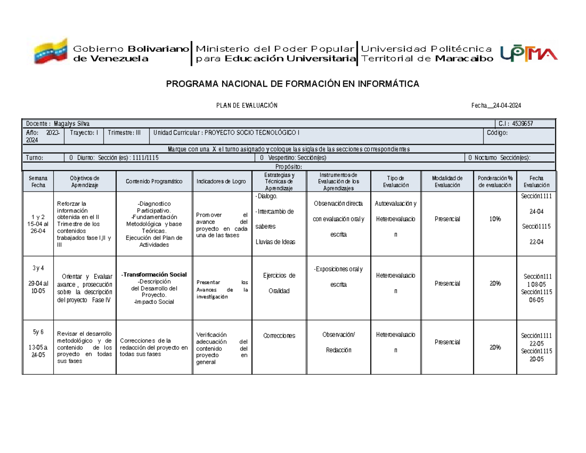 Planificacion Secciones 1111 Y 1115 - de Venezuela para Educación ...