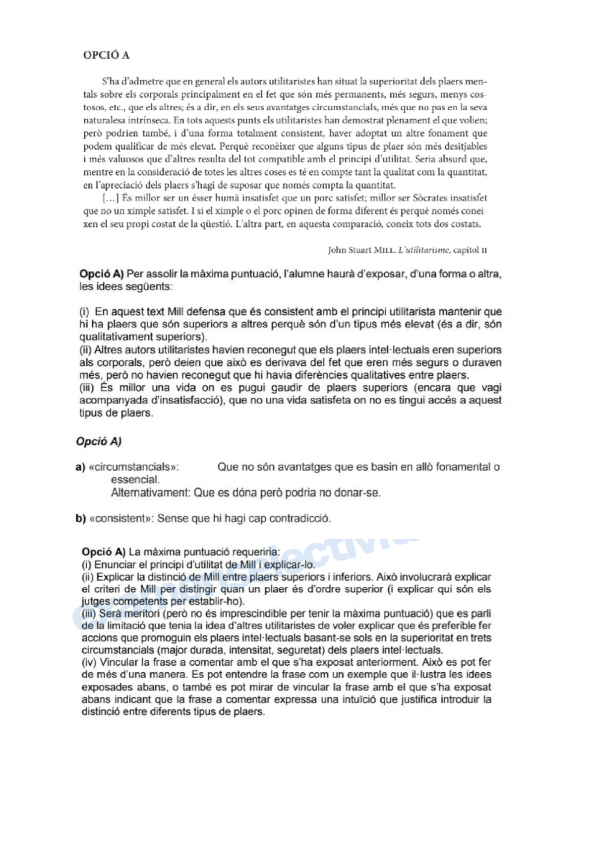 Filosofia mill - exercicis selectivitat de mill - Història de la Filosofia - Studocu
