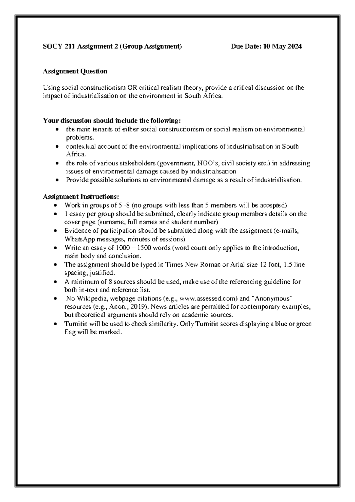 SOCY 211 Assignment 2 2024 - Group Assignment - SOCY 211 Assignment 2 ...