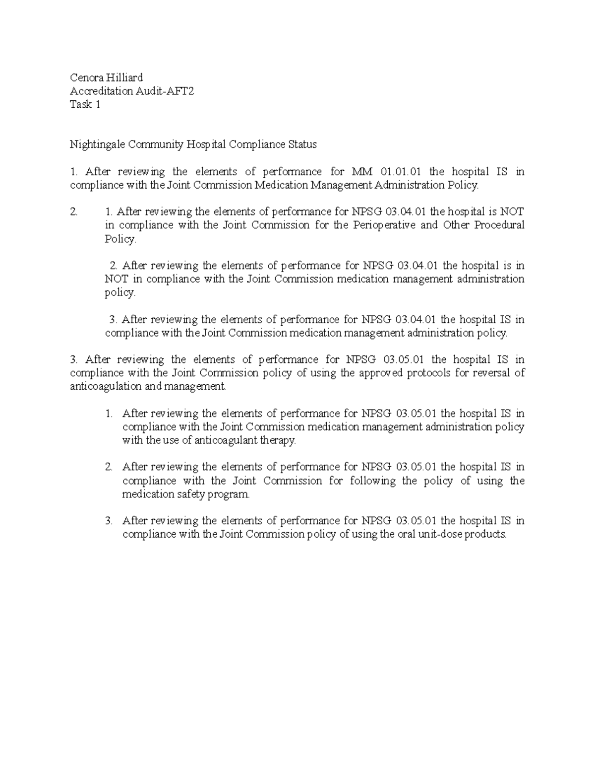 AFT2- Revision - Cenora Hilliard Accreditation Audit-AFT Task 1 ...
