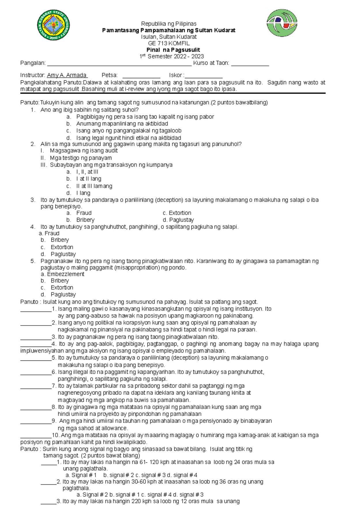 RYAN Magbanua - EXAM Komfil pinal 2022-2023 - Republika ng Pilipinas ...