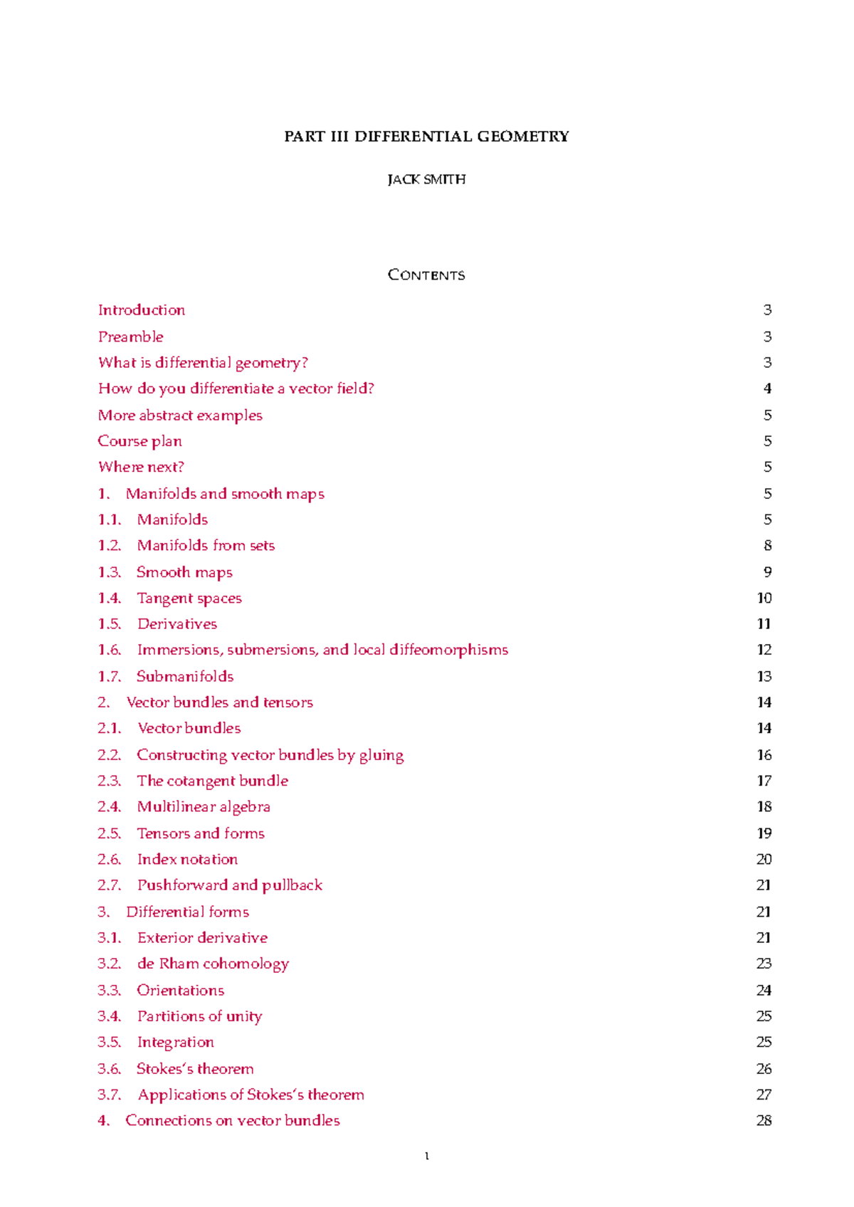 Jack Smith's Differential Geometry - JACK SMITH Introduction CONTENTS ...