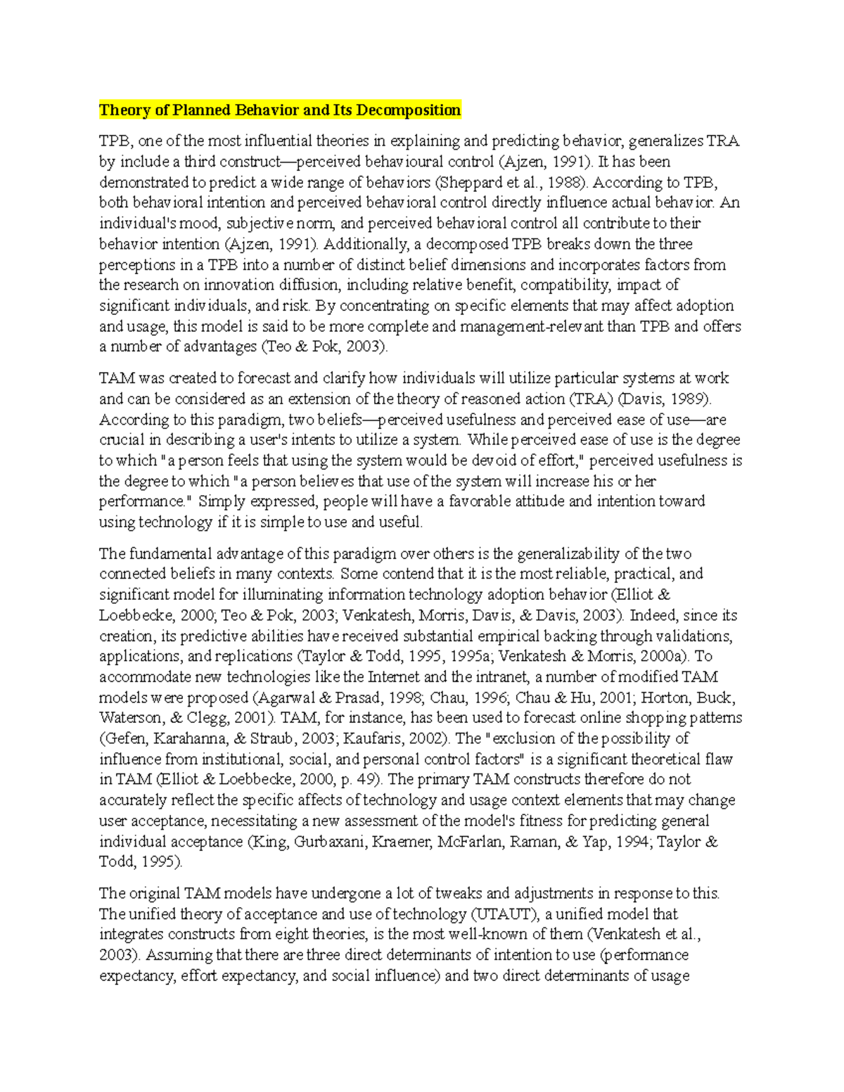 Theory of Planned Behavior and Its Decomposition - It has been ...