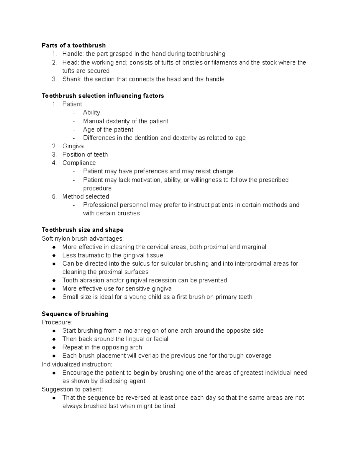 M2 Oral Self-Care - Intro to Dental Hygiene ll lecture notes. - Parts ...