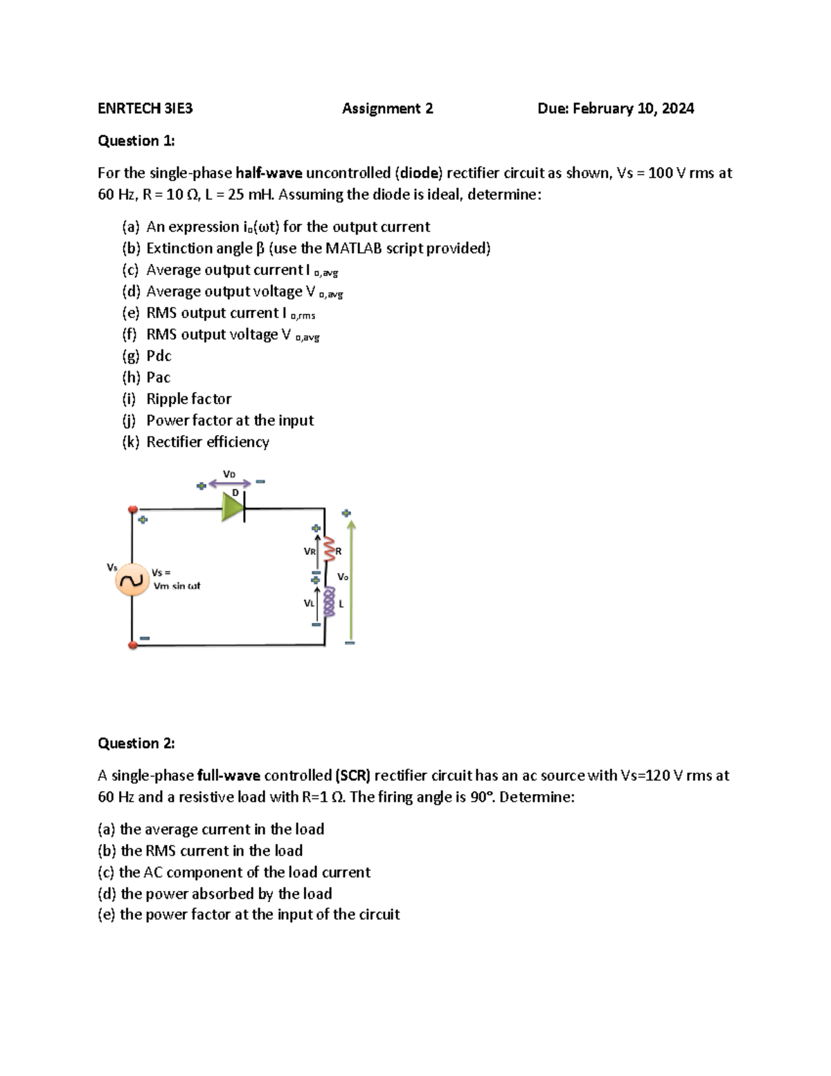 Assignment 2 - Practice questions for class - ENRTECH 3IE3 Assignment 2 Due: February 10, 2024 ...