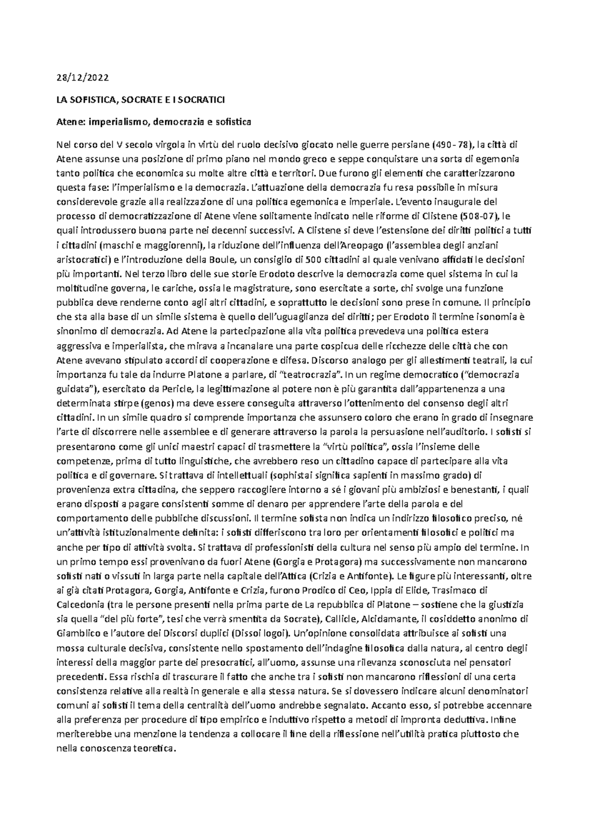 Appunti di Storia della Filosofia- Socrate e i sofisti - 28/12/ LA ...