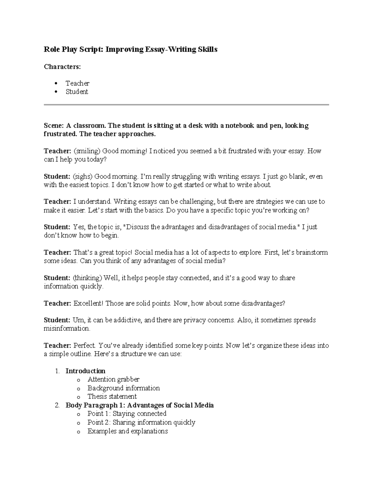 Thumpi - Role Play Script: Improving Essay-Writing Skills Characters ...