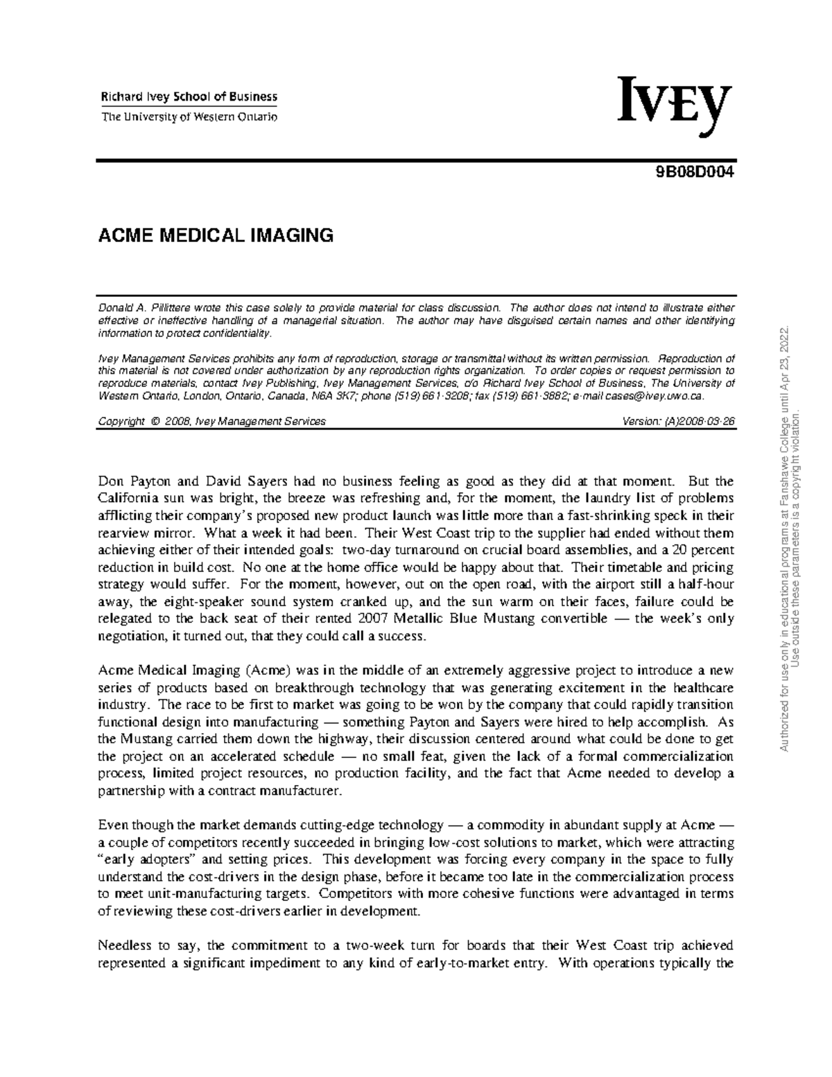 S21 MGMT 6139 Module 12 Acme Medical Imaging - S w 9B08D ACME MEDICAL ...