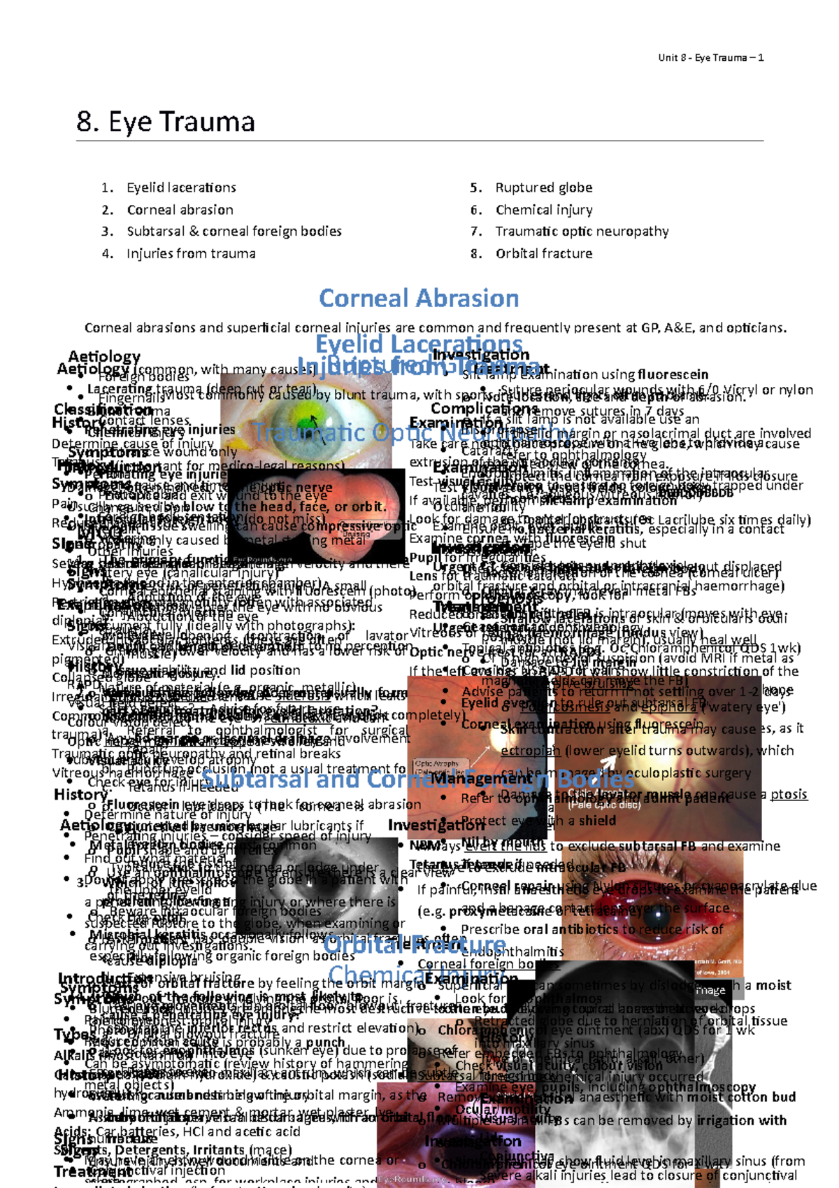 8. Eye Trauma - Cognition, Movement and Senses - Ophthalmology - Unit 8 ...