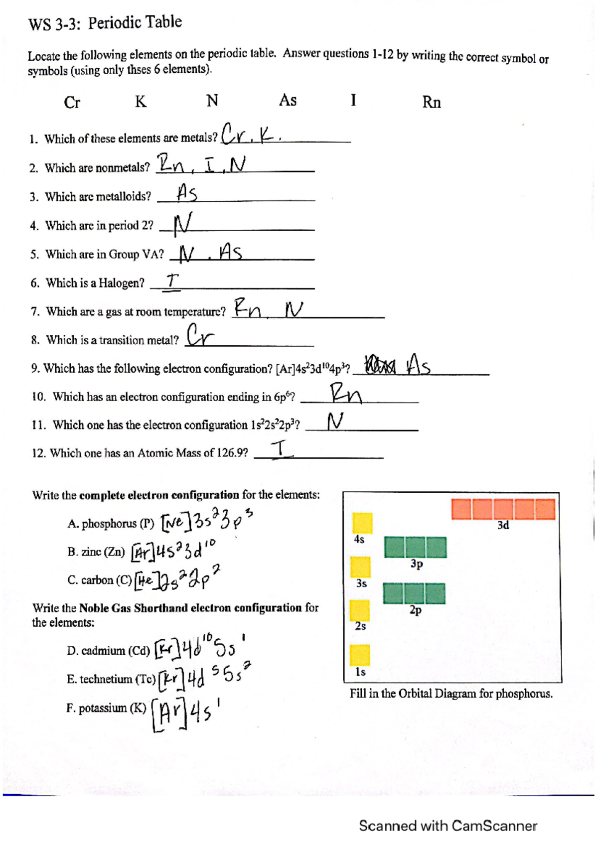 WS 3-3 - Worksheet - WS Periodic Table Locate the following elements on ...