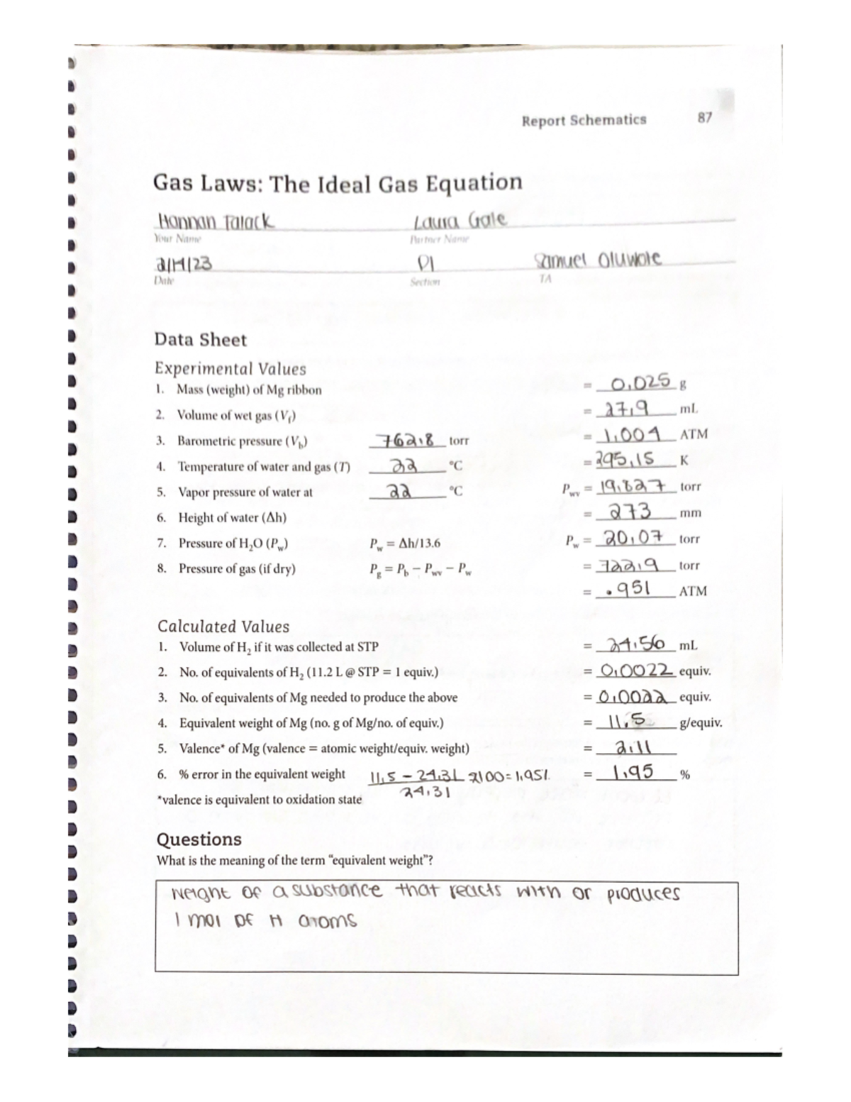 Gas law pre lab - CHM 113 - Studocu