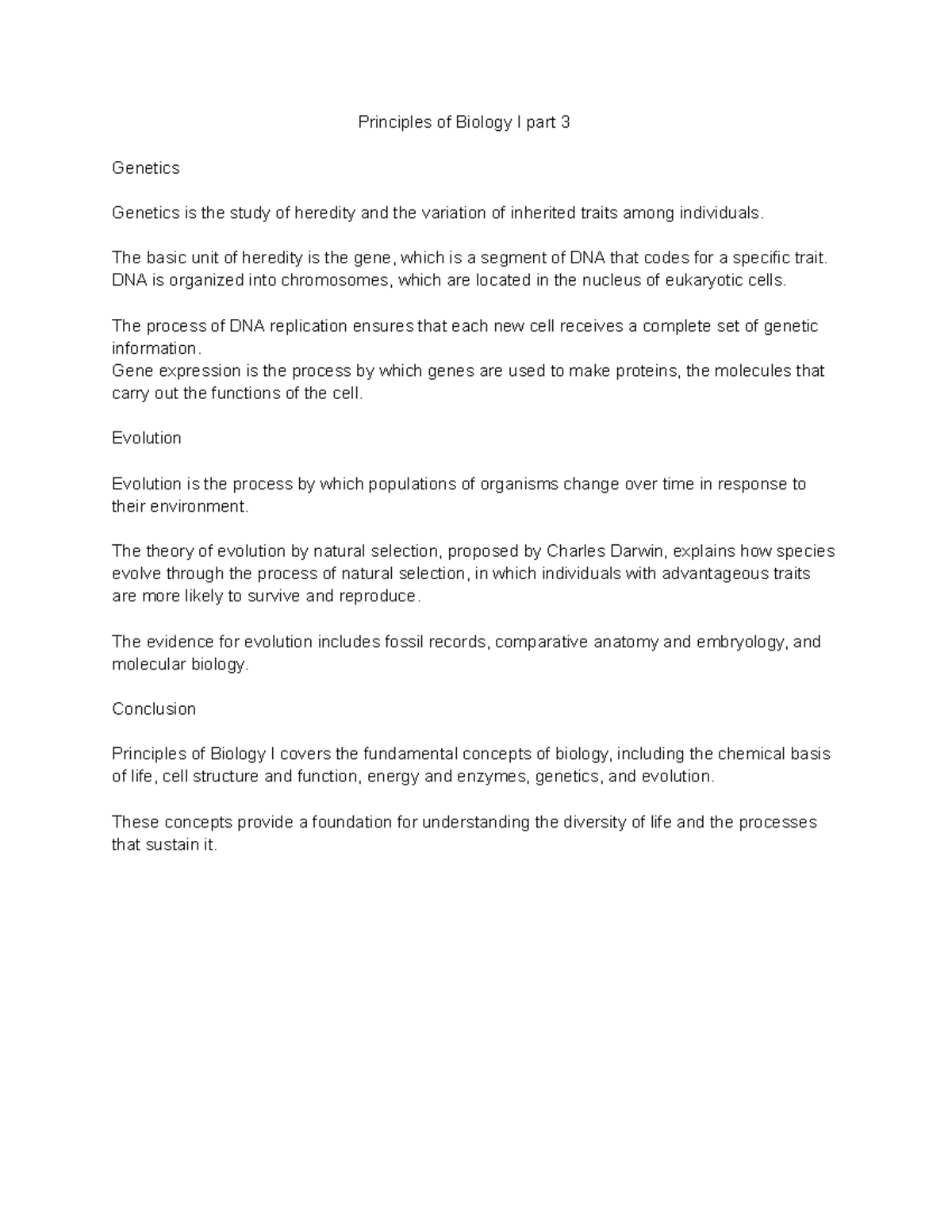 Principles of Biology I part 3 - The basic unit of heredity is the gene ...