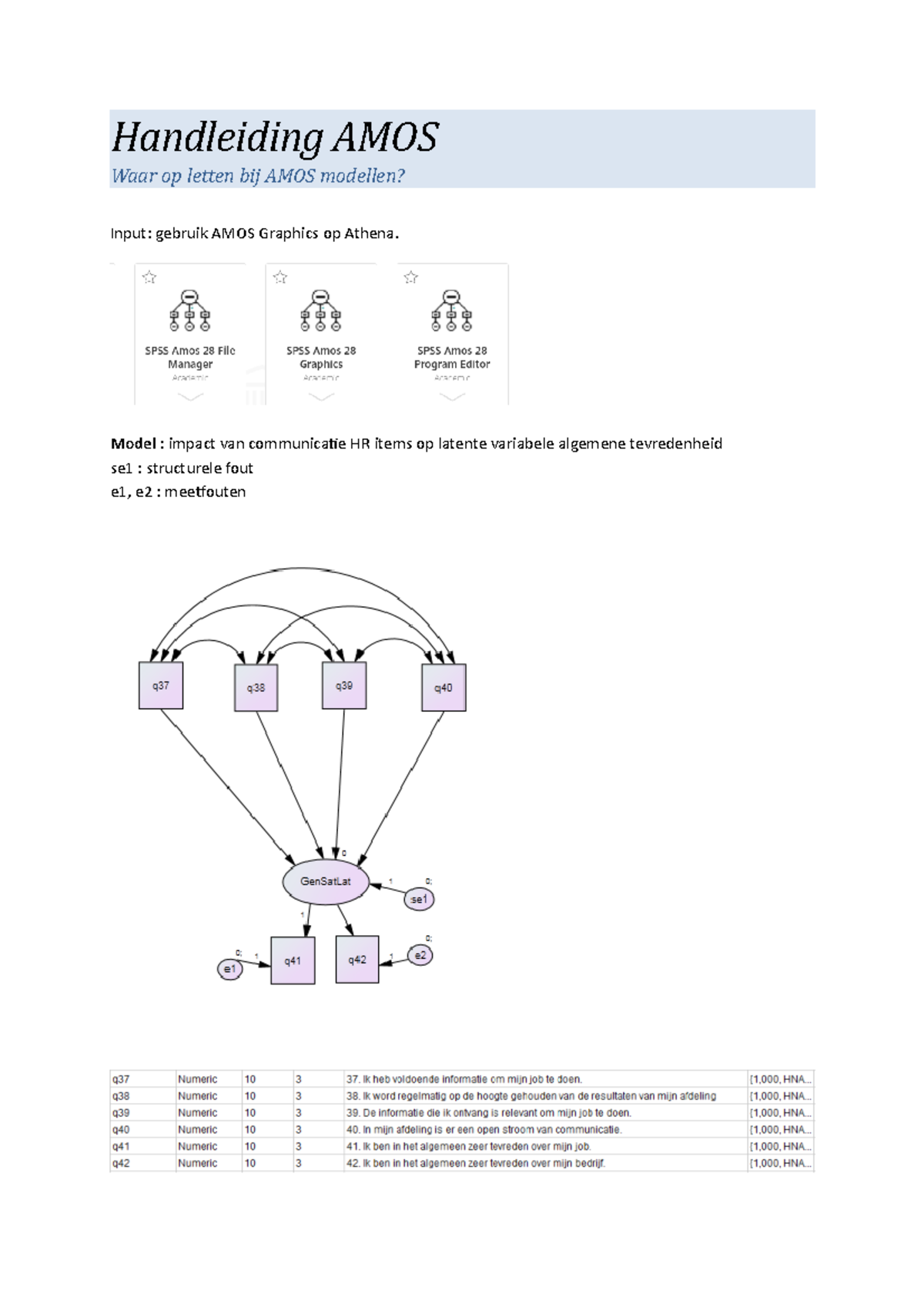 AMOS Setup - Samenvatting van AMOS. - Gevorderde Analysetechnieken en ...