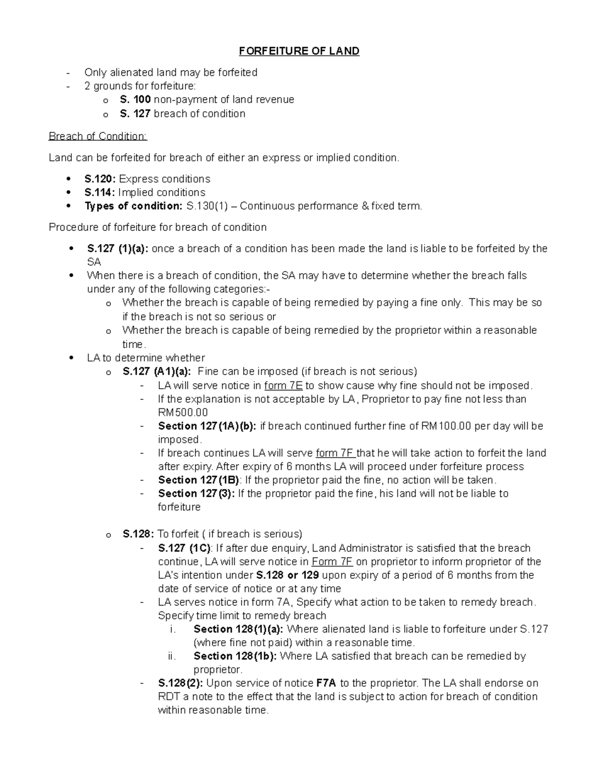 Forfeiture OF LAND - FORFEITURE OF LAND Only alienated land may be ...