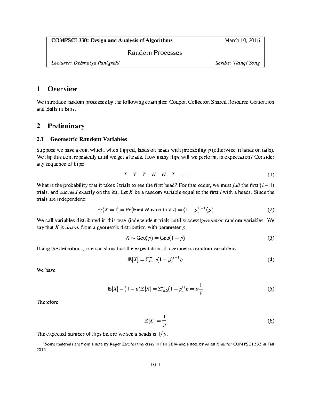 Random Processes Cs330 Duke University Compsci 330 Design And Analysis Of Algorithms March