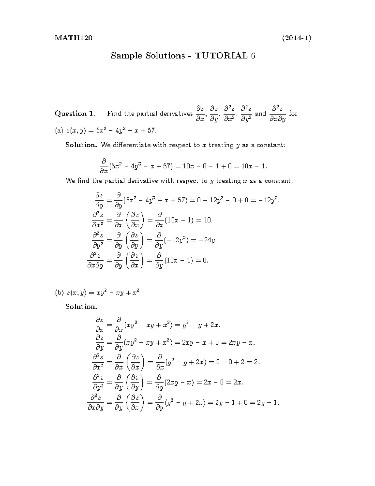 MATH120 2014 Tutorial 6 Sample Solutions - MATH120 (2014-1) Sample Solutions - TUTORIAL 6 ...