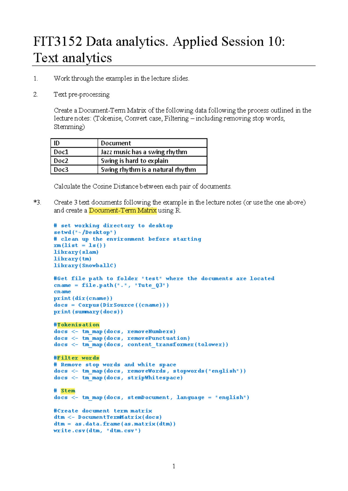FIT3152 Applied Session 10 - Solutions - FIT3152 Data analytics. Applied Session 10 : Text ...