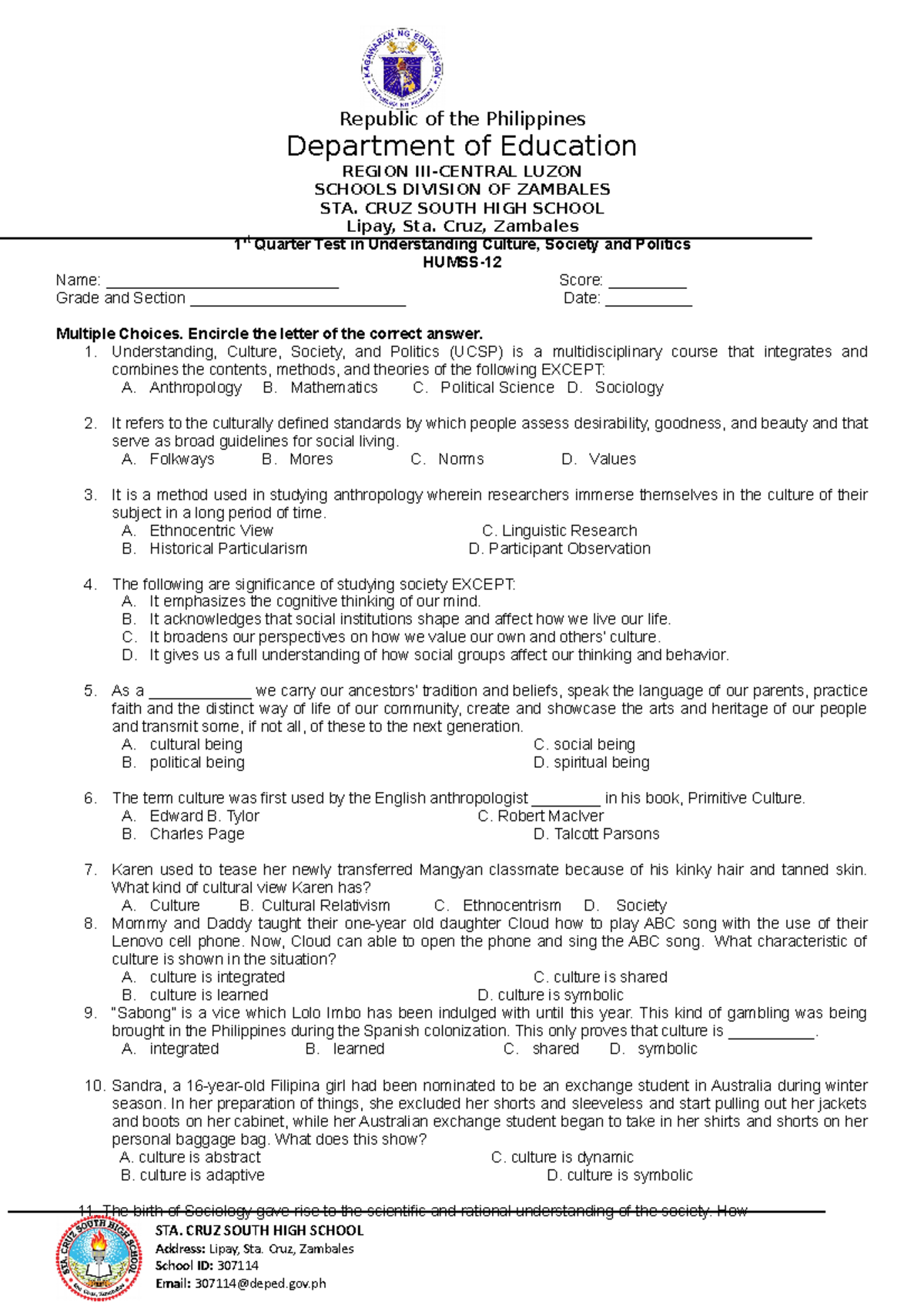 periodical test - Department of Education REGION III-CENTRAL LUZON ...
