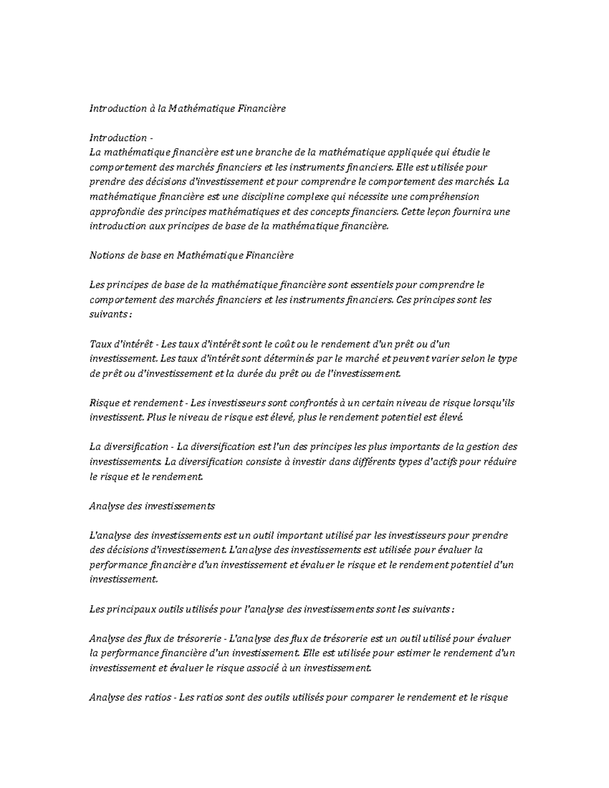 Financial Mathematics Study Notes - Introduction à la Mathématique ...