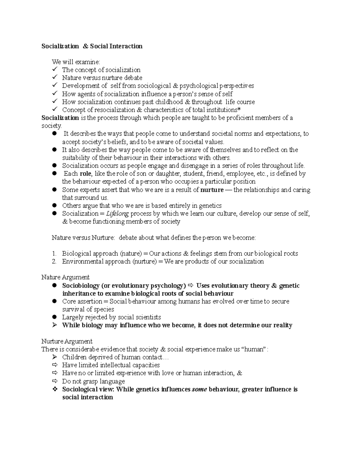 Notes on Socialization for students - Socialization & Social ...