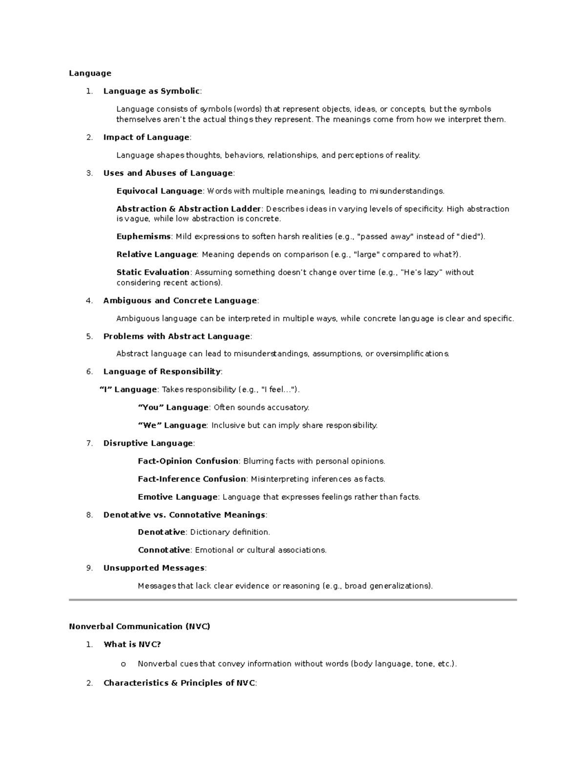 Language - it's Interpersonal Comm (COMM G100) home work - Language 1. Language as Symbolic ...