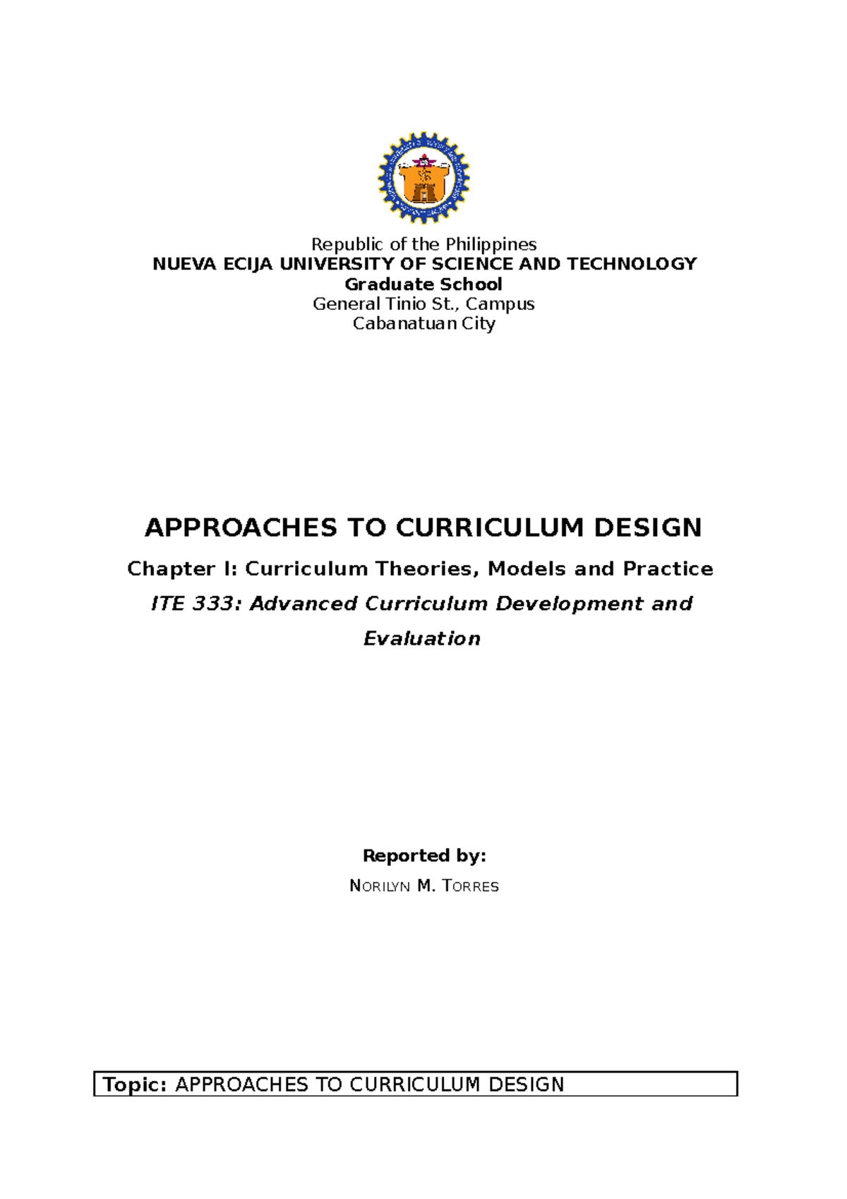 Topic 1 - Approaches to Curriculum Design - Republic of the Philippines ...