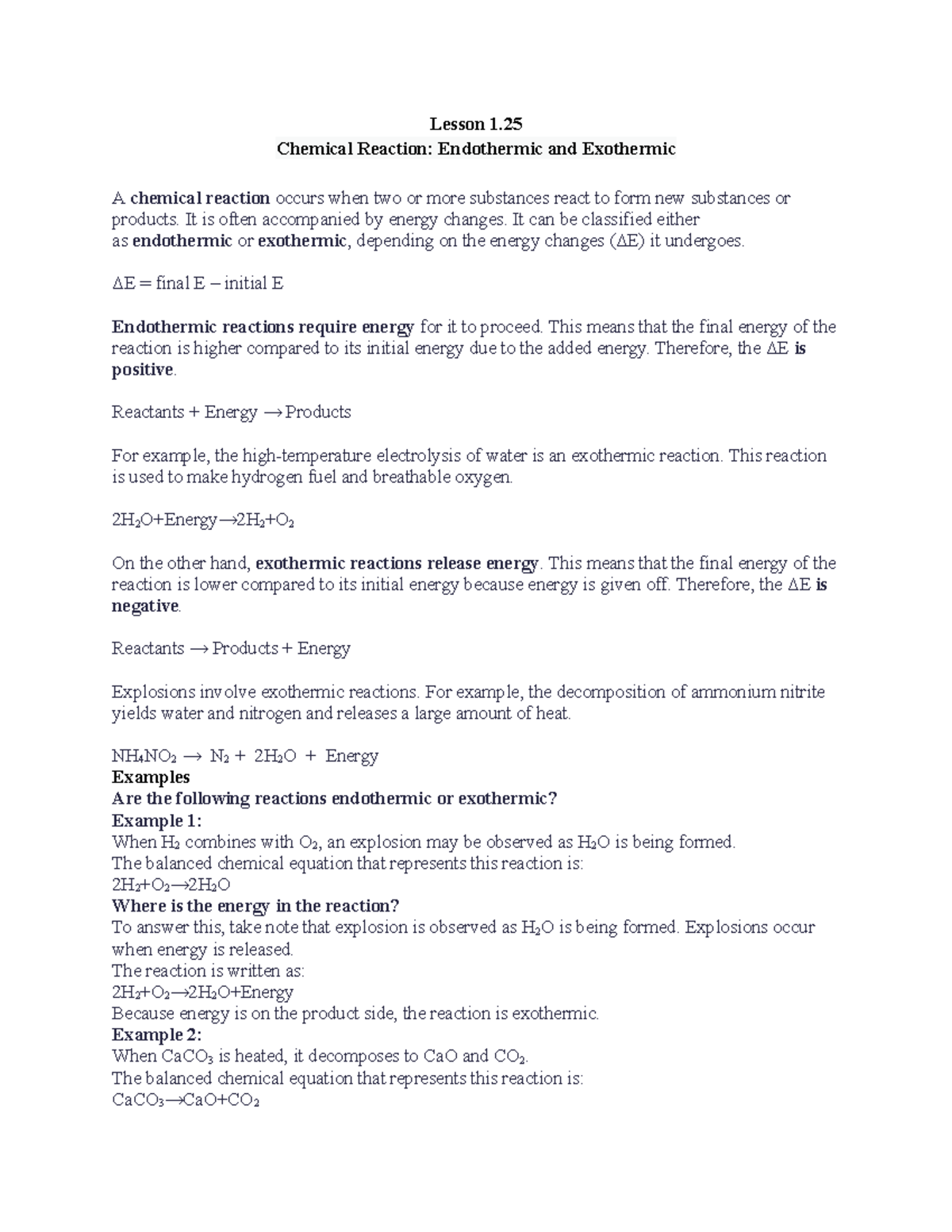 Chemical Reaction(Endothermic and Exothermic) - Lesson 1. Chemical ...