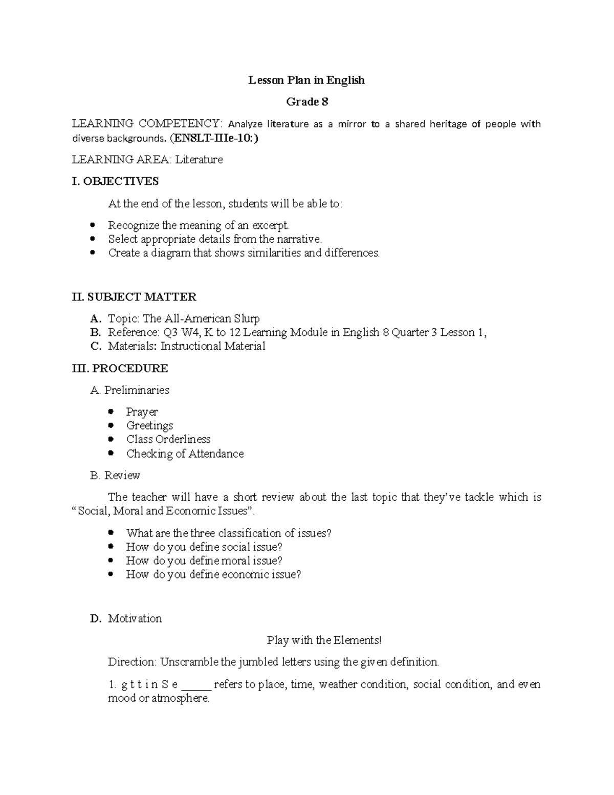 Lp module 4 - For educational purposes - Lesson Plan in English Grade 8 ...