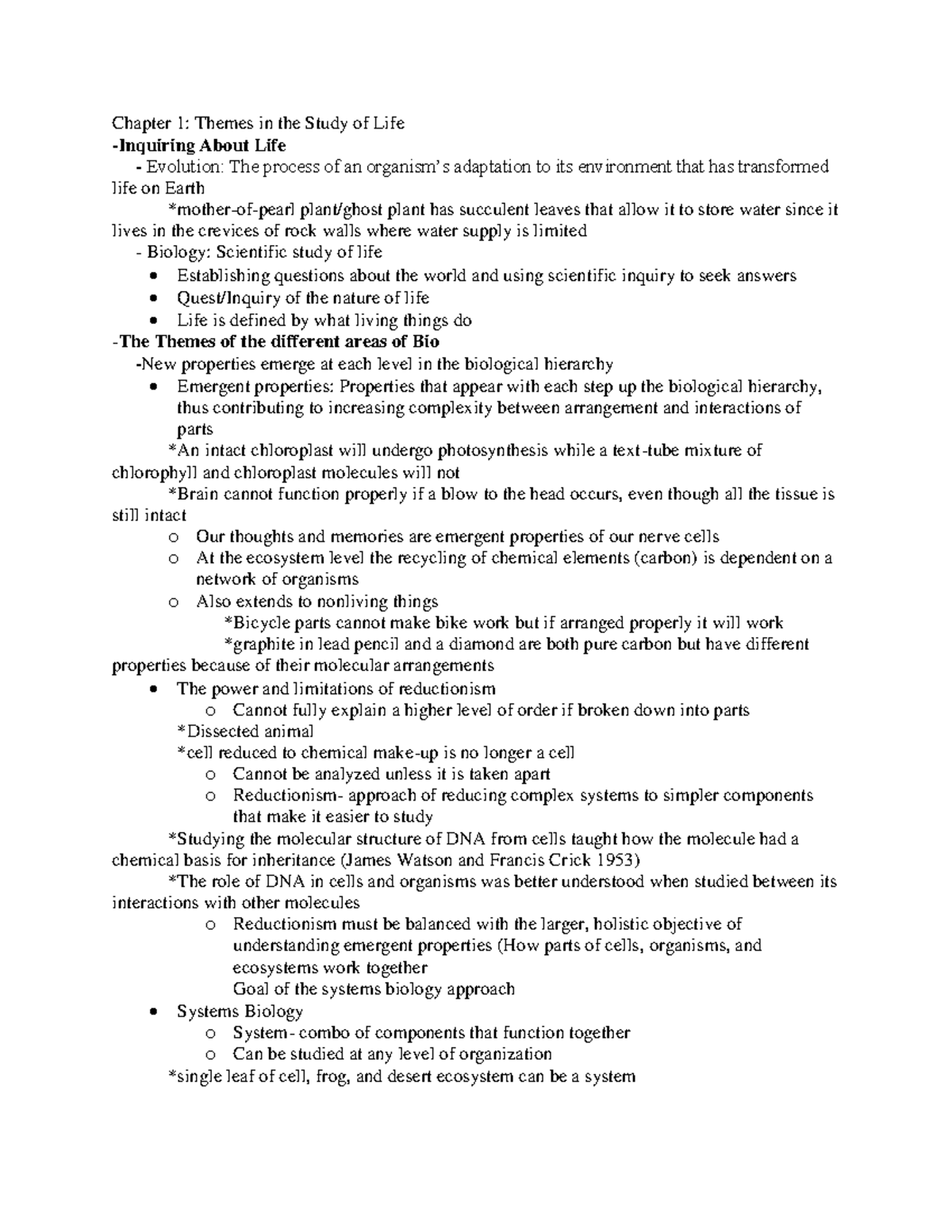 Summary Campbell Biology - Chapter 1: Themes in the Study of Life About ...