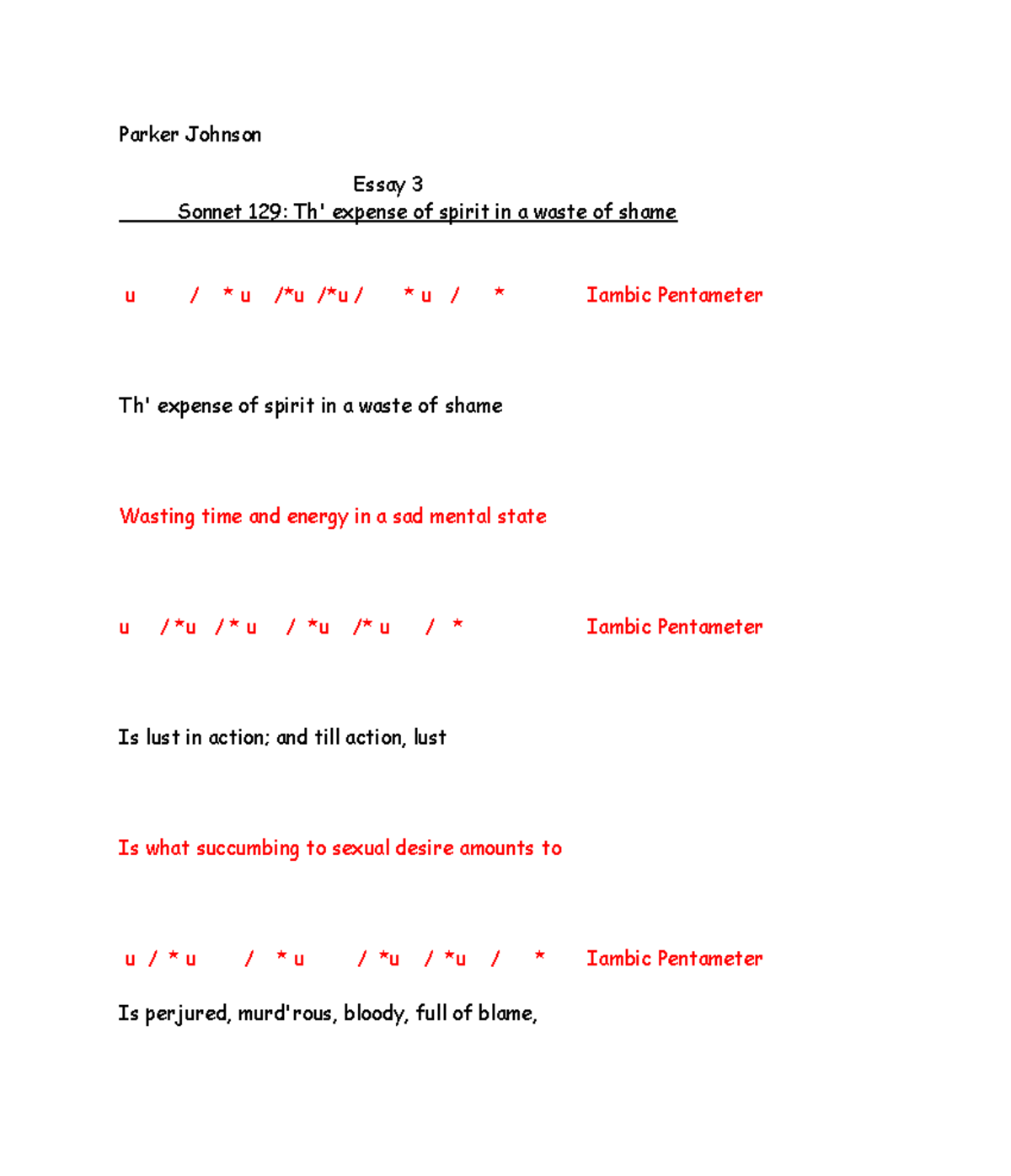 Essay 3 Shakespearian Sonnet Complete - Parker Johnson Essay 3 Sonnet ...