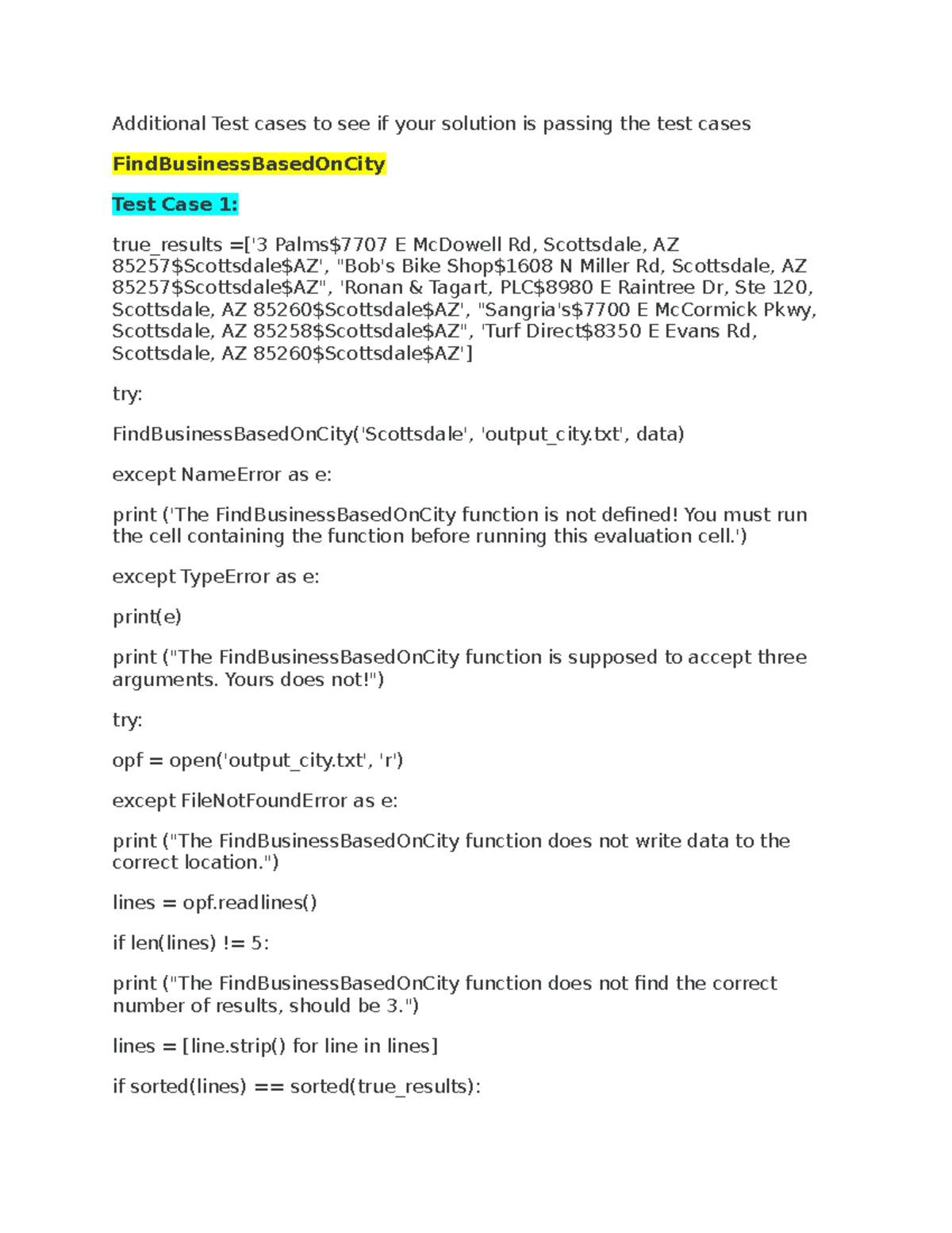 Additional Test Cases - Assignment 2 - Additional Test cases to see if ...