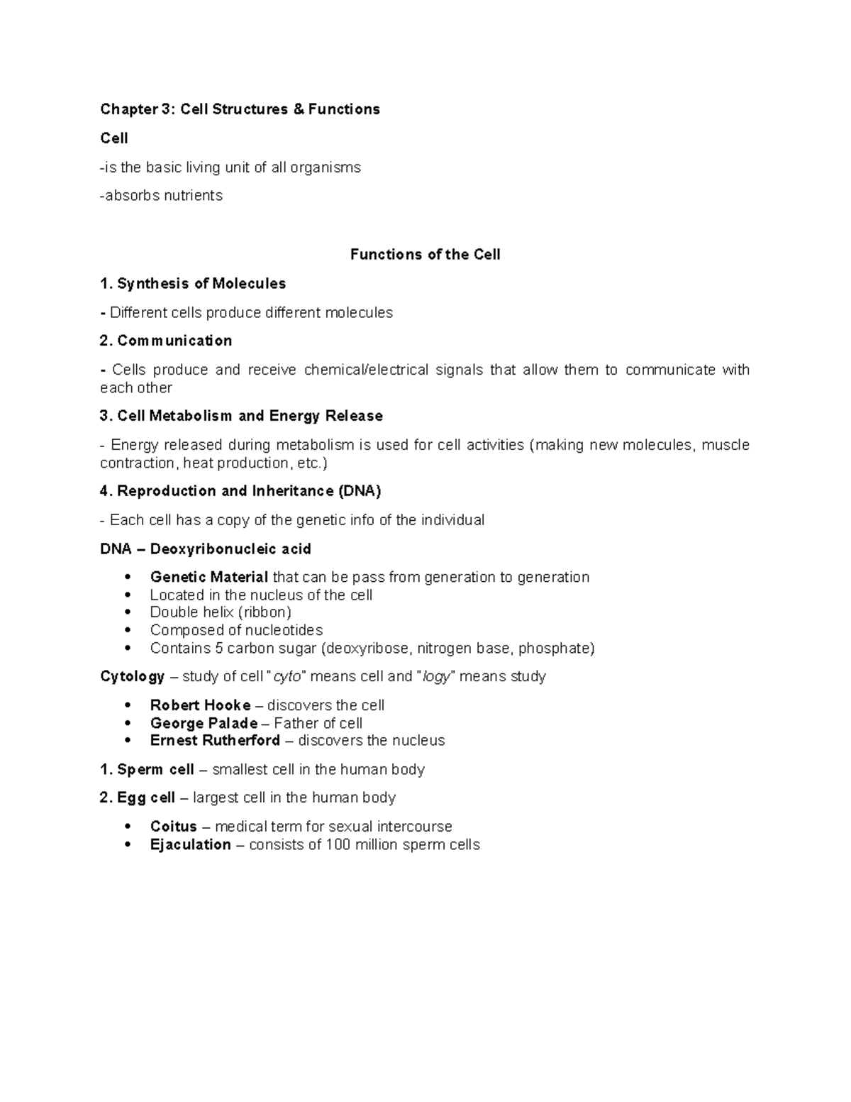 Cell Structure and Functions - Biology For Health Sciences - Studocu