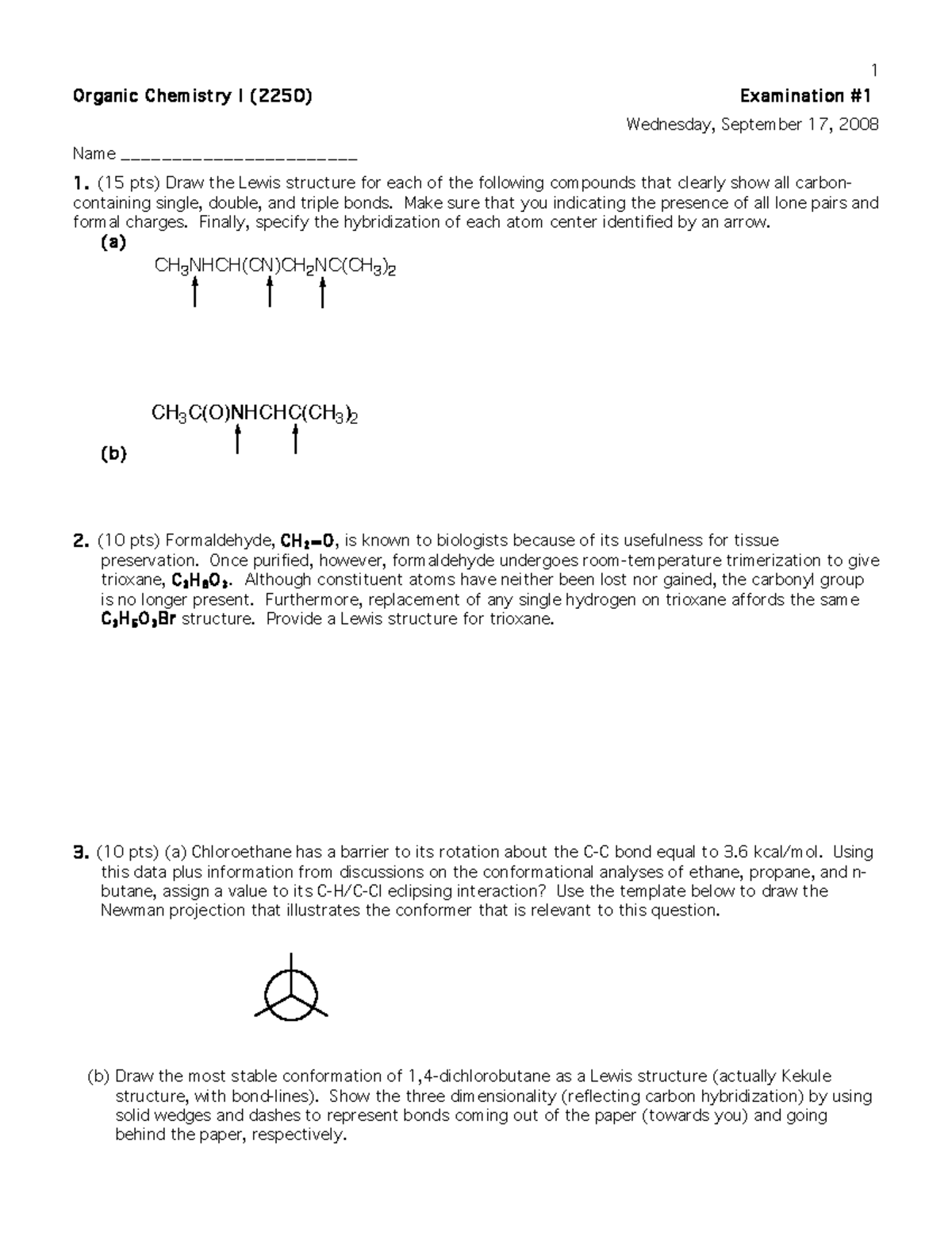 Organic chem 1 - back exam for studying - Or ga nic C hem ist ry I ...
