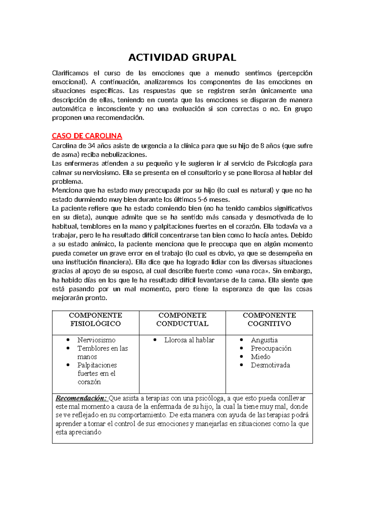 Actividad Grupal AI 1 - ACTIVIDAD GRUPAL Clarificamos el curso de las emociones que a menudo ...
