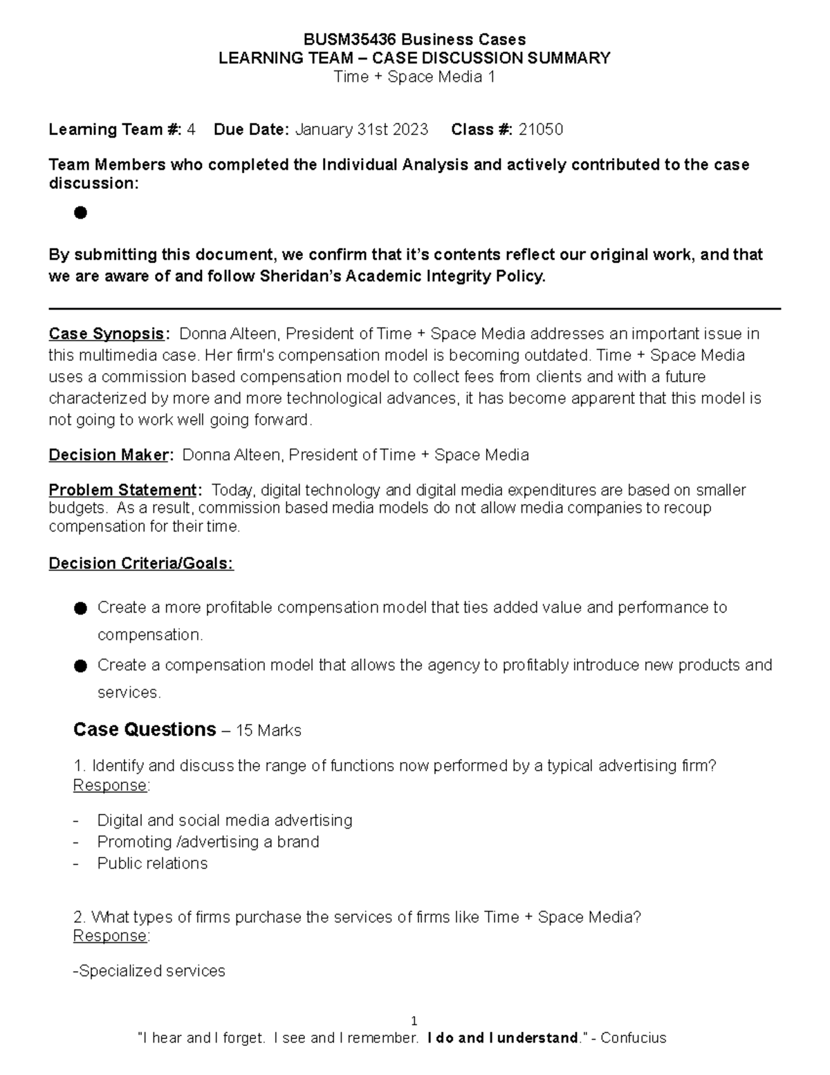 2 Time + Space Media 1 - Learning TEAM - Discussion Summary Template ...