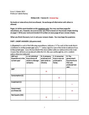 Econ 3 Midterm 2 2023 Answers - Econ 3, Winter 2023 Professor Valerie Ramey Makeup Midterm ...