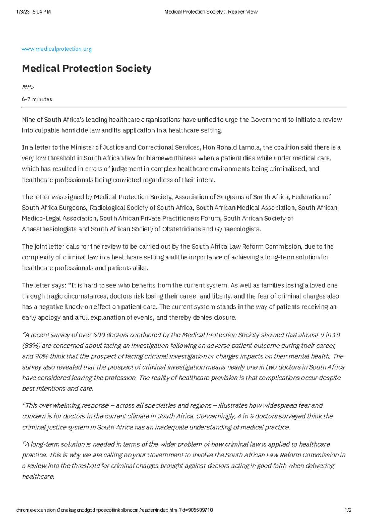 Medical Protection Society Reader View - 1/3/23, 5:04 PM Medical ...