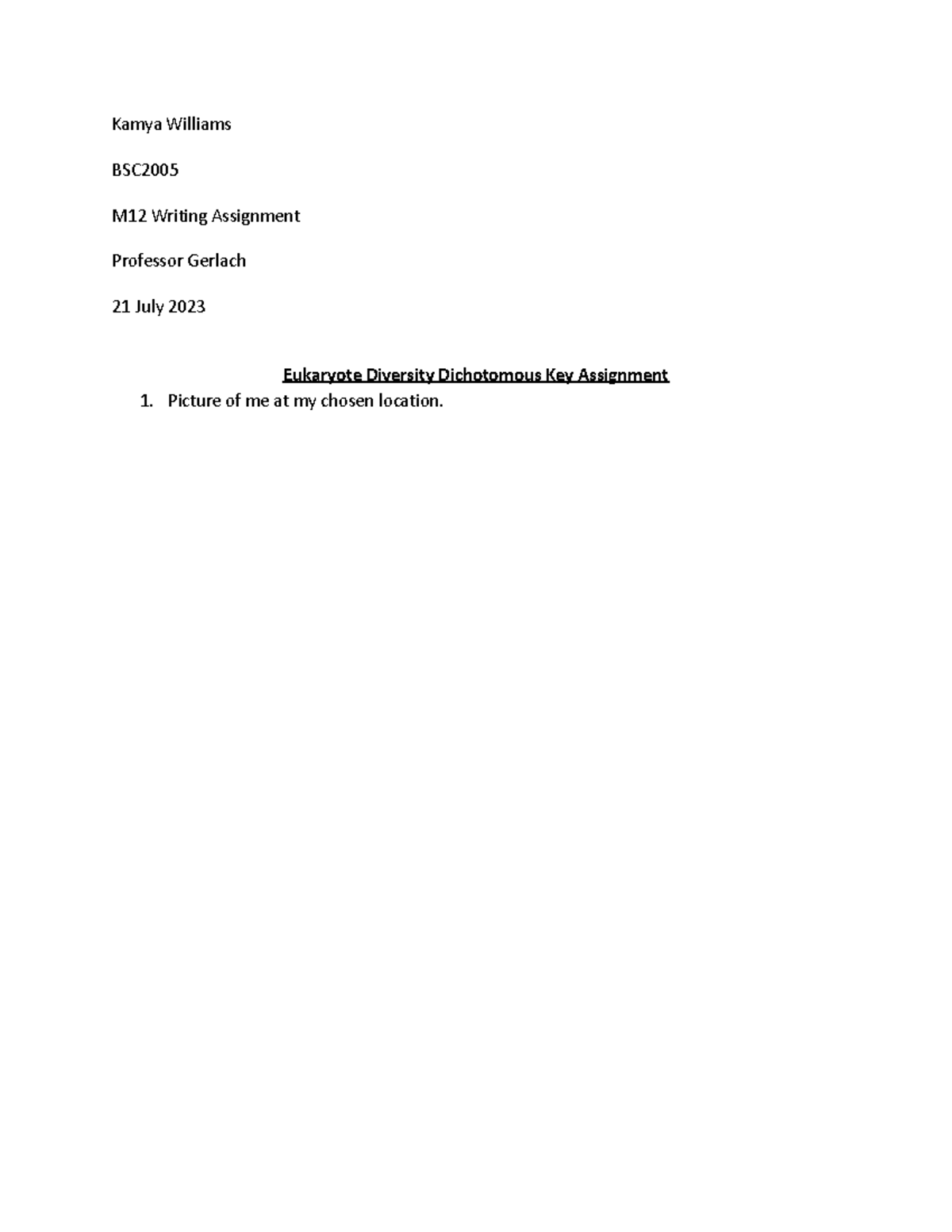 BSC2005 M12 Writing Assignment Eukaryote Diversity Dichotomous Key ...