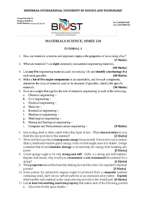 MMEE 210 Tutorial 1 (24-25) MEMO - MATERIALS SCIENCE, MMEE 210 TUTORIAL ...
