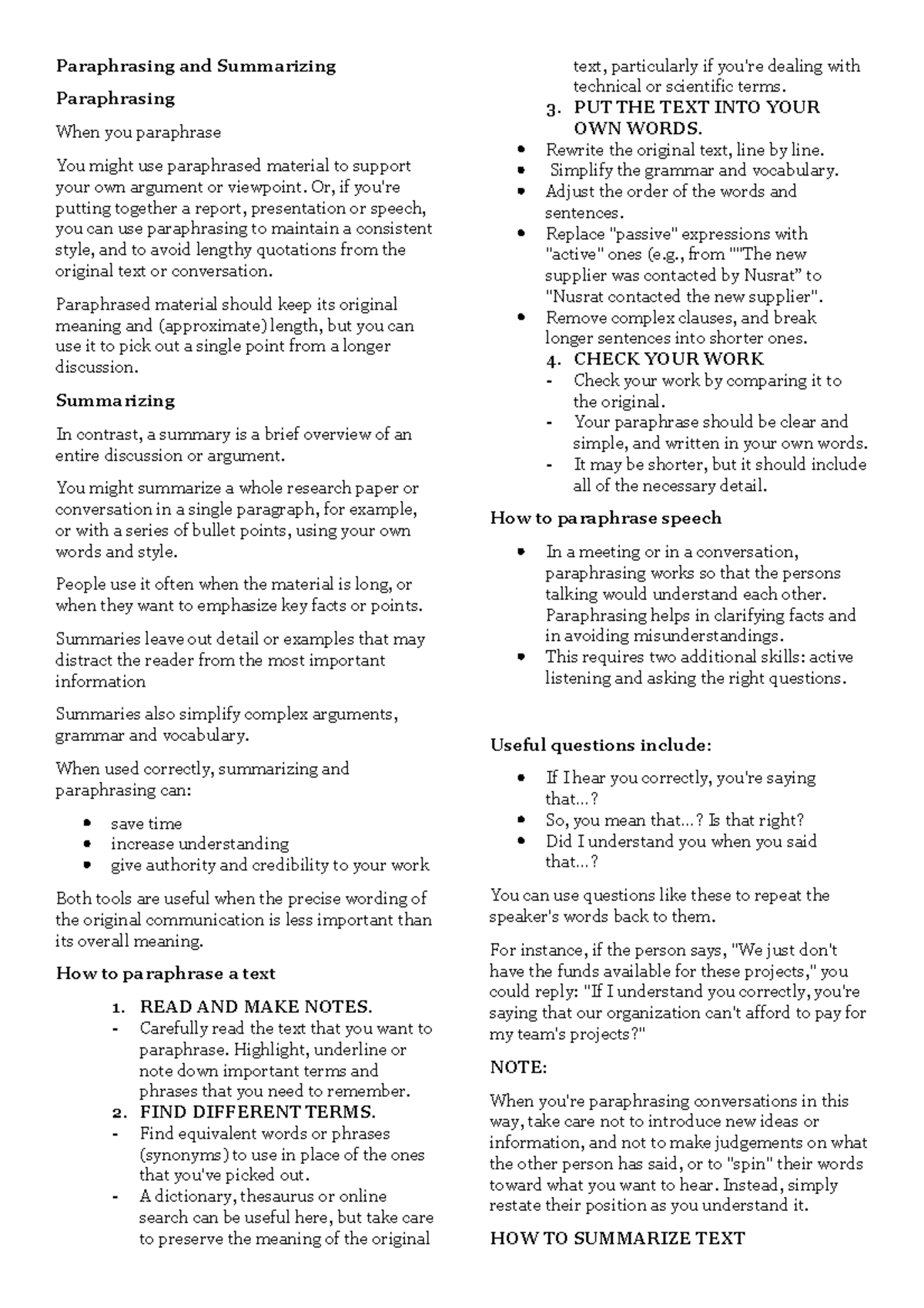 English - Paraphrasing and Summarizing Paraphrasing When you paraphrase ...