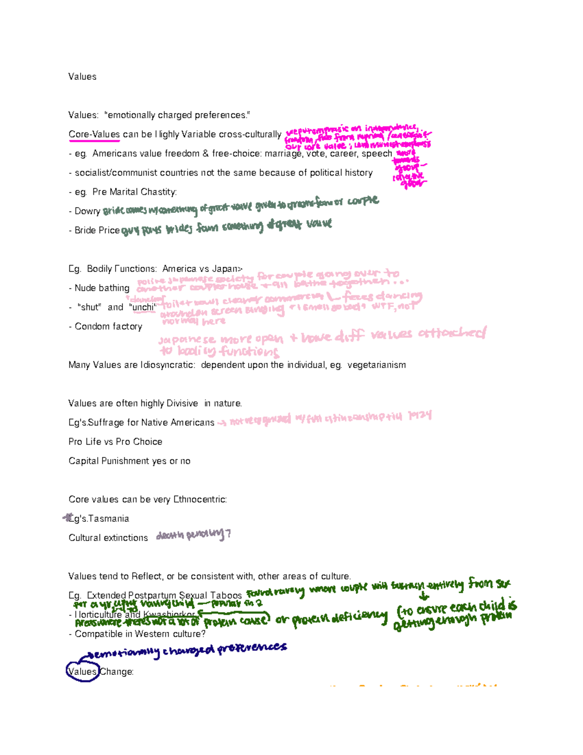 Values and Cultural Change Lecture Notes - Values Values: “emotionally ...